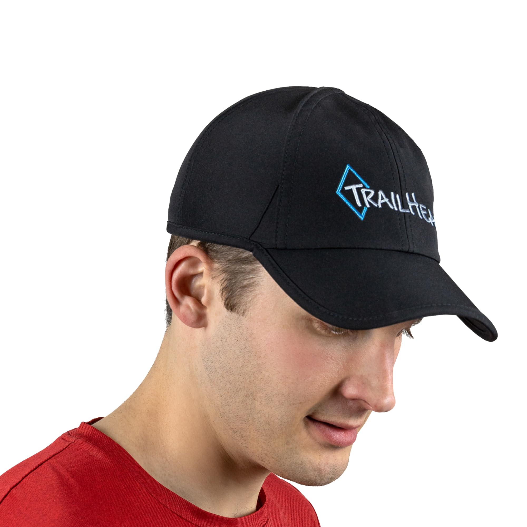 TrailHeads Men's Running Cap with UV Protection, Lightweight & Quick Drying Performance Sports Hat, UPF 50, Adjustable Fit - Black w/Logo