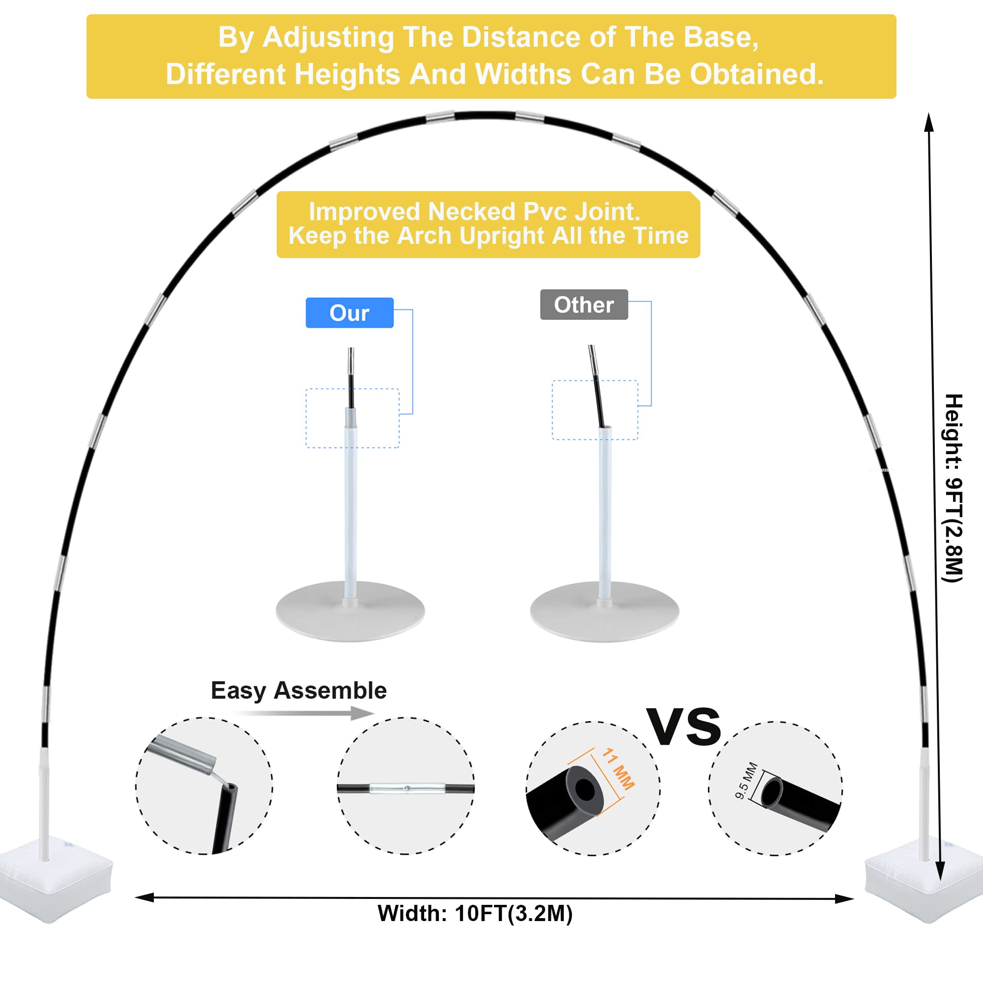 Prakin 4-in-1 Balloon Arch Kit - 10ft Wide & 9ft Tall Adjustable Balloon Arch Stand, Balloon Arch Frame With Base - Electric Pump - Banner For Wedding Baby Shower Birthday Graduation Party Decorations
