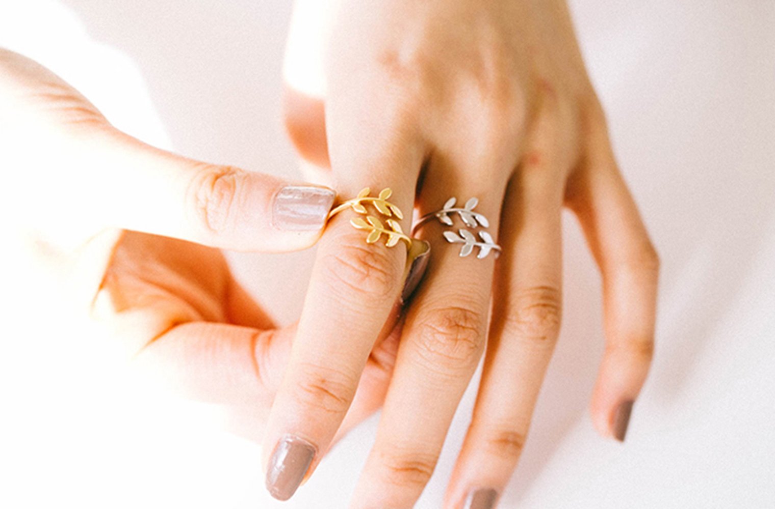 ONDAISY 14K Matte Gold Plated Bff Best Friends Bohemian Boho Jewelry Tree Flower Leaves Laurel Leaf Knuckle Toe Adjustable Band Ring