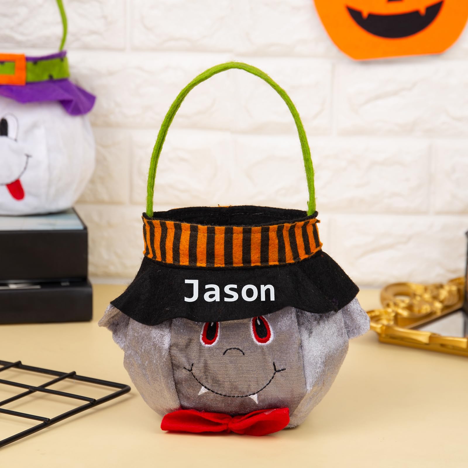 Personalized Halloween Candy Bags Customized Embroidered Name Trick or Treat Reusable Tote Bags for Girls Boys Kids (Style 4)