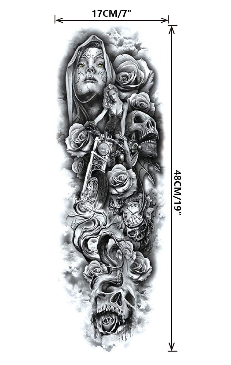 Pinone Full Arm Temporary Tattoo For Man Women L19“xW7”(12 Sheets)