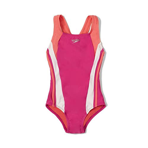 Speedo Girls' Swimsuit One Piece Infinity Splice Thick Strap, Rose Violet, 8