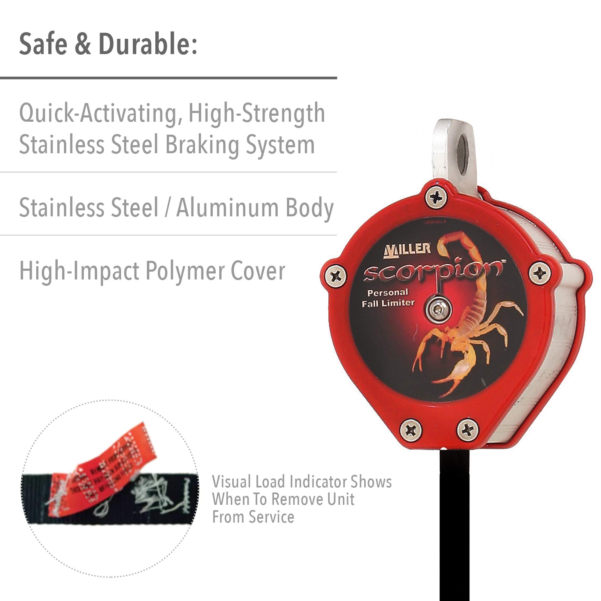 Miller Scorpion 9-Foot Personal Fall Limiter with D-Ring Swivel Hook & Steel Locking Snap Hook, 310 lb. Capacity (PFL-5/9FT)