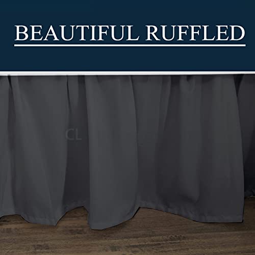 Ruffled Dorm Sized Bed Skirt for Dorm Beds - Three Sided Wrap Around Elastic Bedskirts- Dust Ruffled Bed Skirts 56 inch Tailored Drop - Dark Grey Dorm Room Bedskirts - College Dorm Bed Skirt