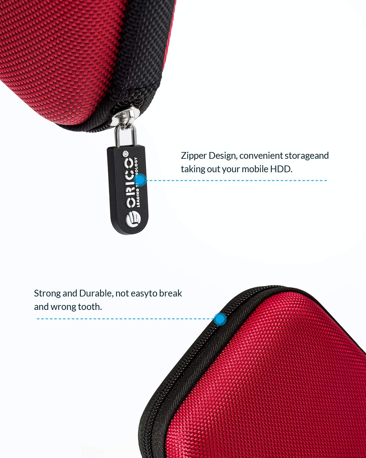 ORICO Hard Drive Case 2.5 inch External Drive Storage Carrying Bag Waterproof Shockproof with Inner Size 5.5x3.5x1.0inch for Organizing HDD and Electronic Accessories, Red(PHD-25)
