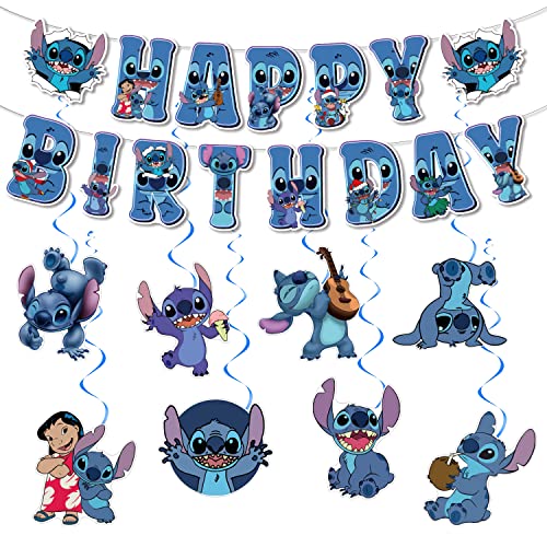 Stitch Birthday Decorations Stitch Happy Birthday Banner Hanging Swirls for Birthday Party Supplies
