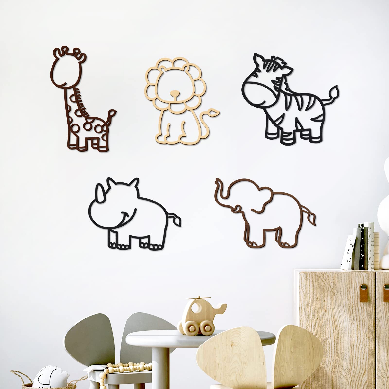 Safari Nursery Decor Jungle Theme Animals Woodland Baby Room Decor Neutral for Girls Boys Kids Nursery Wall Art for Bedroom Playroom Toddler Classroom Decorations (Lion Giraffe Elephant Zebra Rhino)