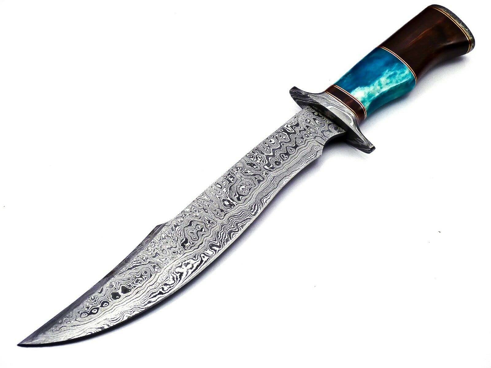 Unique Blades Indpt Knife 15 Handmade Damascus Steel Camping ! Hunting ! Outdoor Survival ! Bowie Knife - Solid Marindi Wood Bone Handle