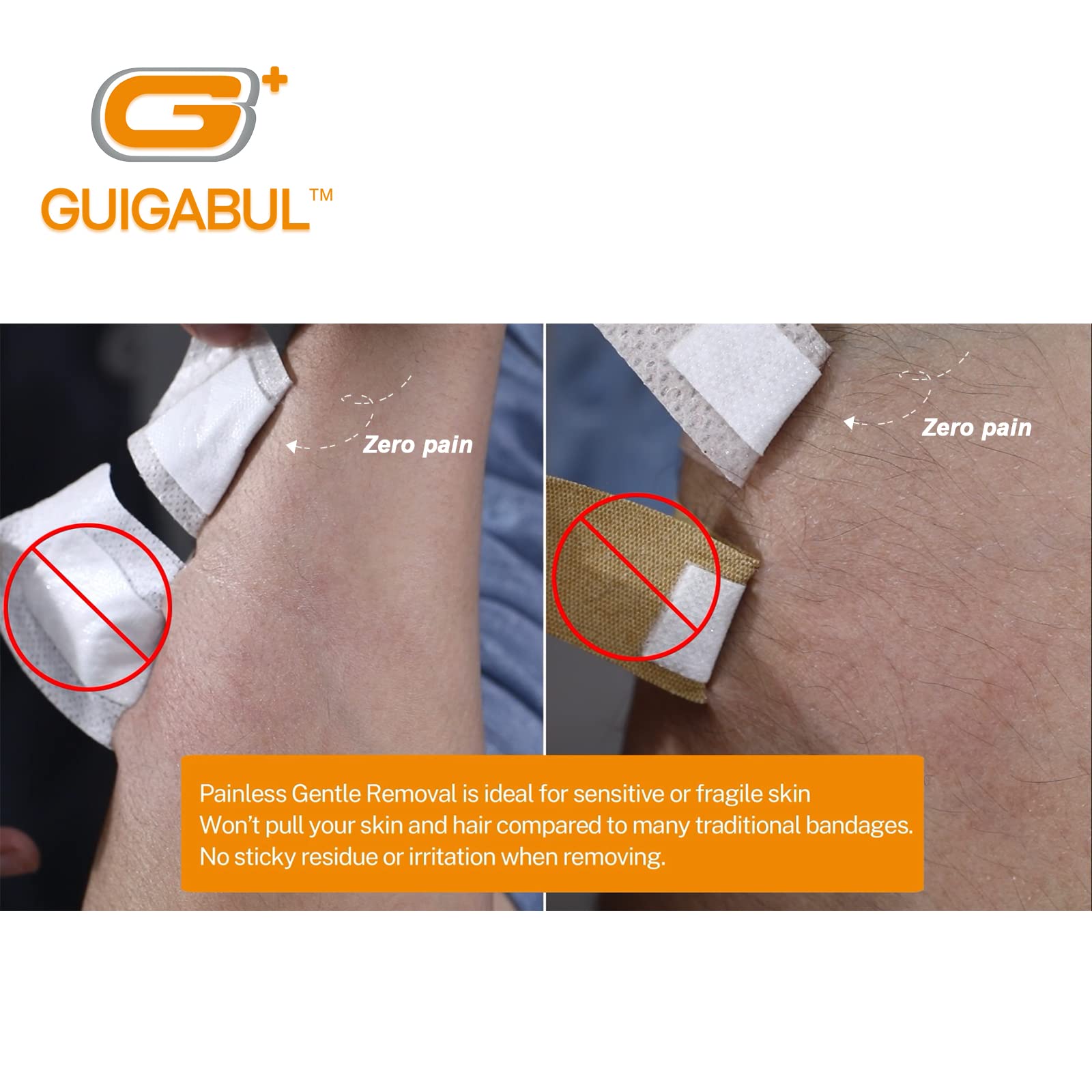 Painless Removal Silicone Bandages for Elderly Sensitive Skin - 40 Counts 0.75''x3'' Medium and 15 Counts 1.63''x4'' Extra Large Bandages by G+ GUIGABUL - Hypoallergenic - Latex Free