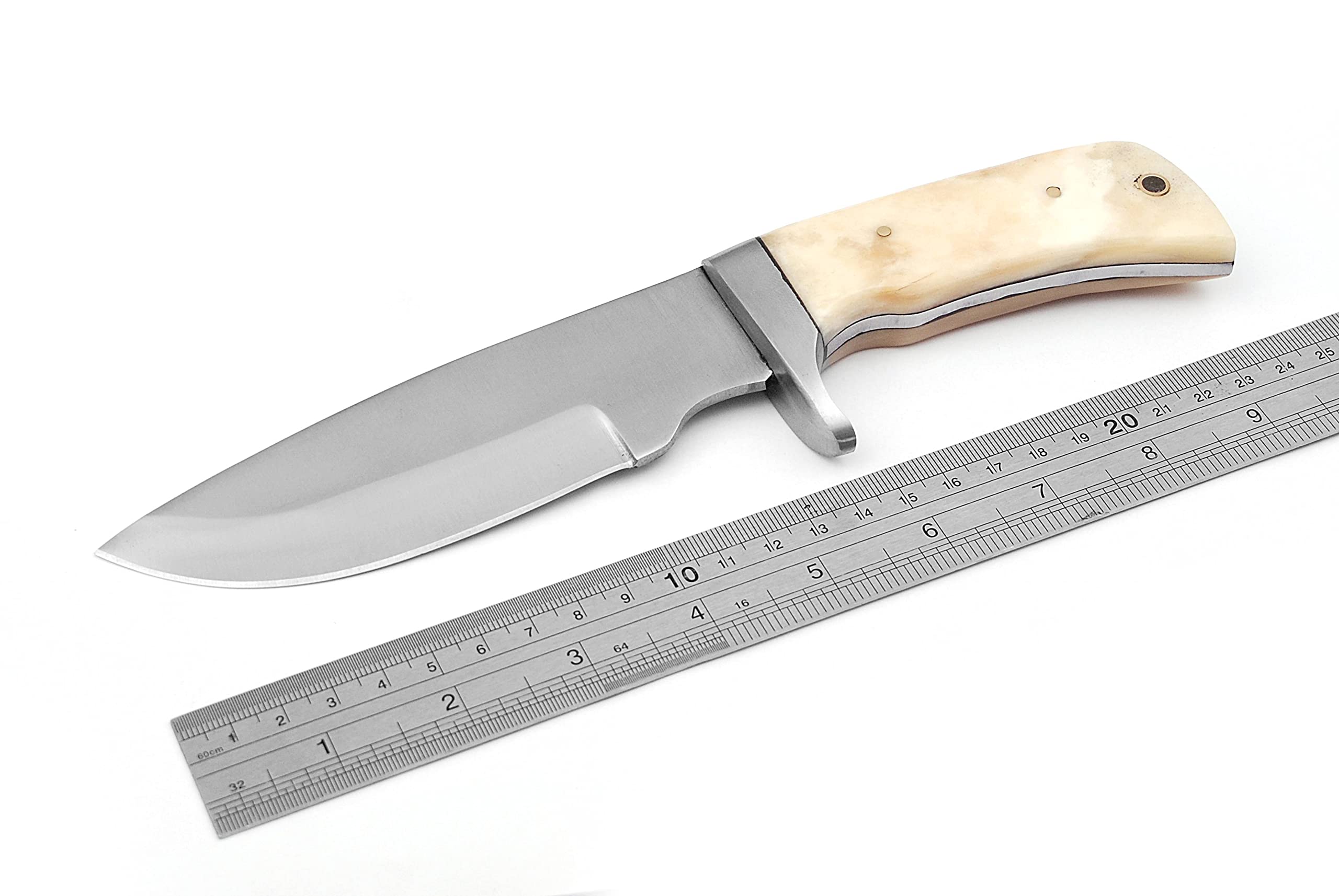 The Blade Point Bushcraft Fixed Blade Hunting Knife - Outdoor Camping Survival EDC Knives, Carbon Steel Chef Knife Camel Bone Handle with Leather Sheath (Camel Bone)