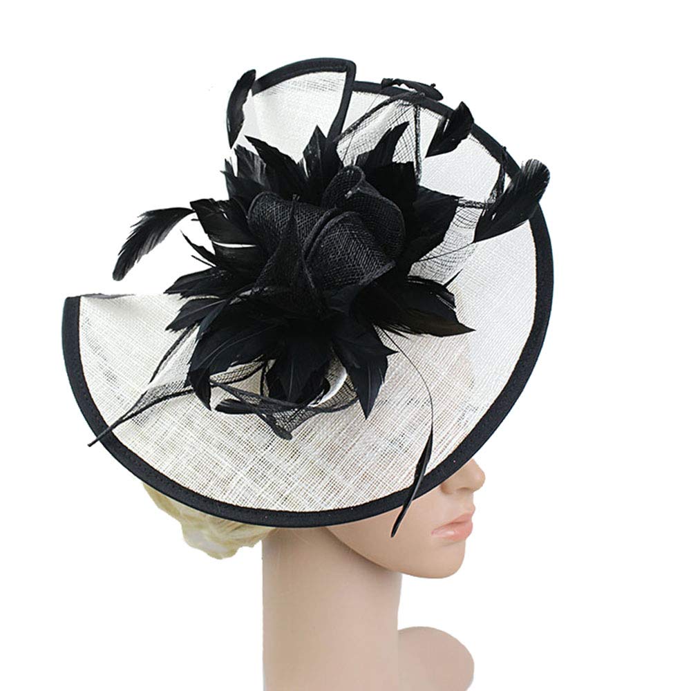 ORIDOOR Women Sinamay Fascinators Derby Church Tea Party Wedding Flower Feathers Headpiece with Headband Clips, Black, One Size