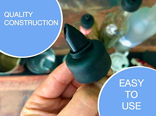 Universal Liquor Pourers with Rubber Dust Caps for Alcohol Bottles, Olive Oil, Syrup, Balsamic Vinegar and More (10 Pack of Pour Spouts)
