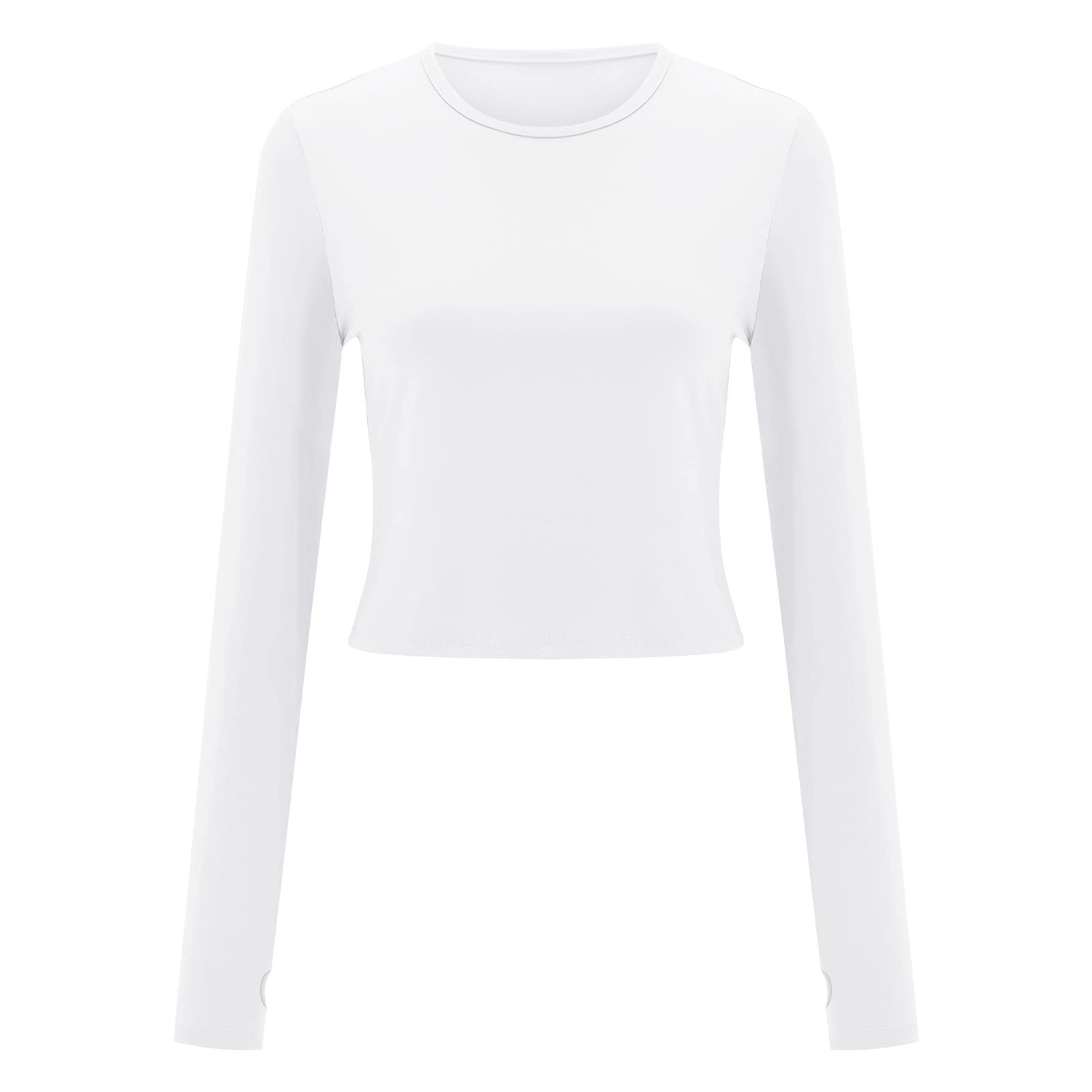Women's Y2Ks Slim Fitted Long Sleeve Crop Tops Skinnys Crew Neck Layer Tee Tops Skimss Dupess Workout Yoga Basic Tees A-White