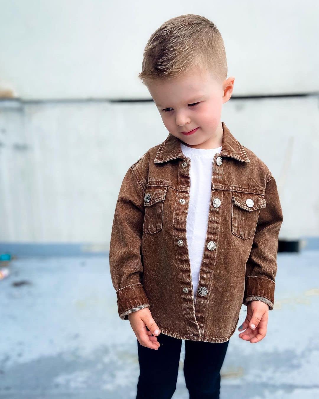 YOKJZJD Toddler Baby Boy Denim Pocket Button Down Long Sleeve Shirt Jean Jacket Fall Clothes (Brown, 18-24 Months)