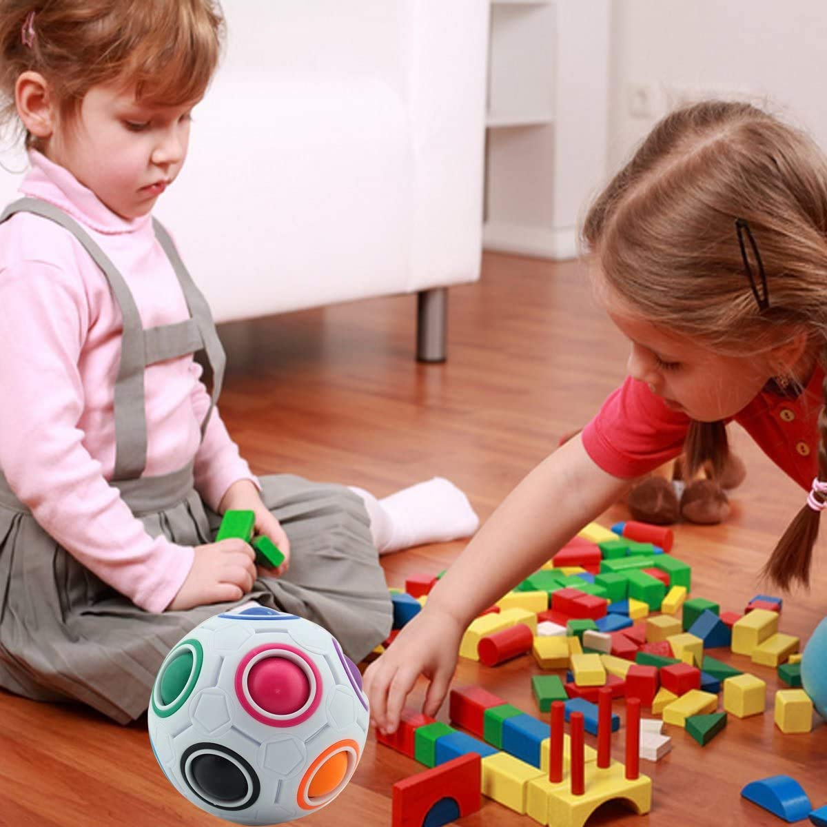 Roxenda Puzzle Toy Set of 2 - Rainbow Puzzle Ball, 3D Maze Magic Cube - Exciting Puzzle Game for Boys and Girls