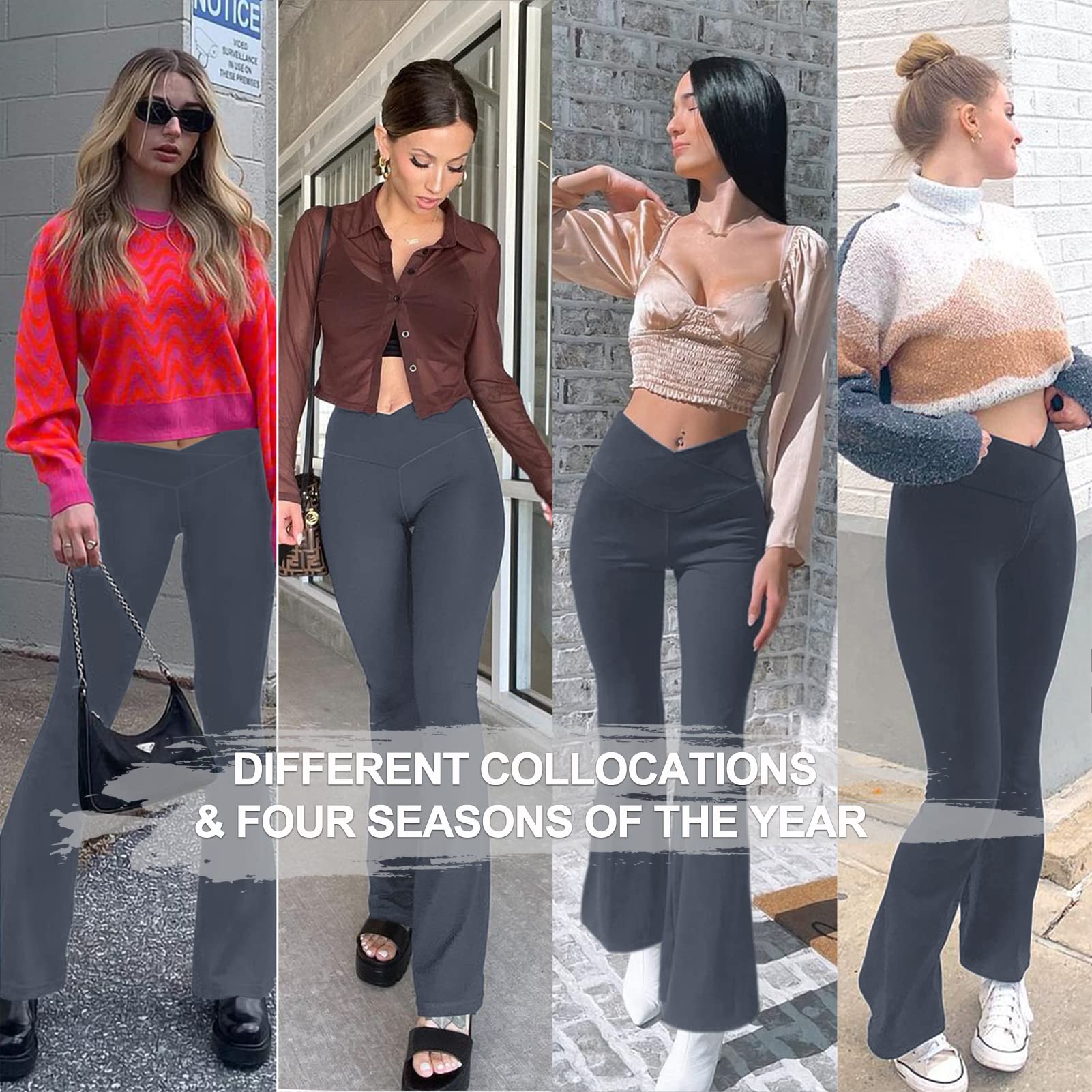 Women's Yoga Pants Flared Bootcut Leggings Casual Black V Cross High Waist Workout Gym Bootleg Bell Bottom Jazz