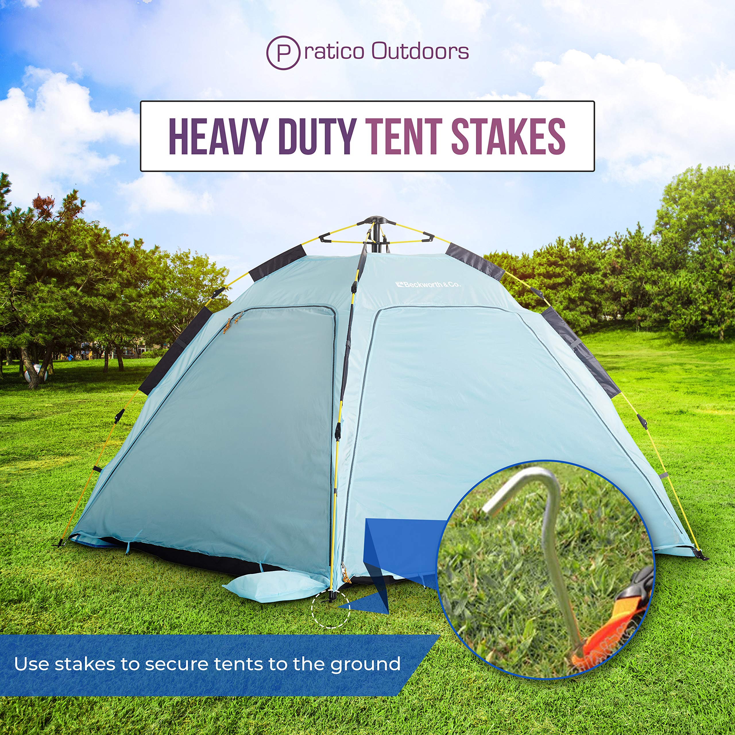 Pratico Outdoors Aluminum Camping Stakes, for Tents and Blankets, 4 Pack