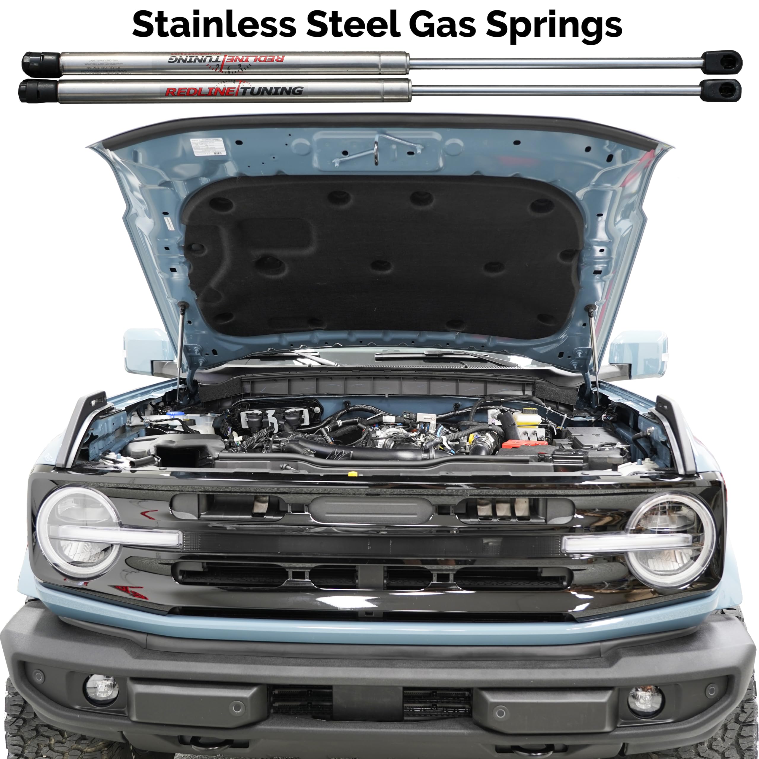 Redline Tuning 21-11039-03 Hood MaxLIFT ELITE System Compatible with Ford Bronco 2021+ (Stainless Steel Struts - Bolt in System)