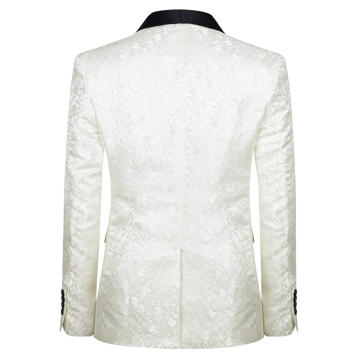 Mens Floral Jacquard Dress Suit Jacket 1 Button Print Tux Blazer Sport Coat (White, Large/40R)