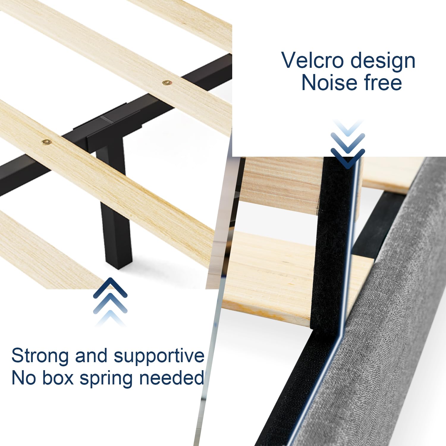 Molblly Full Size Bed Frame with Upholstered Headboard, Strong Frame, and Wooden Slats Support, Non-Slip and Noise-Free, No Box Spring Needed, Easy Assembly, Light Grey