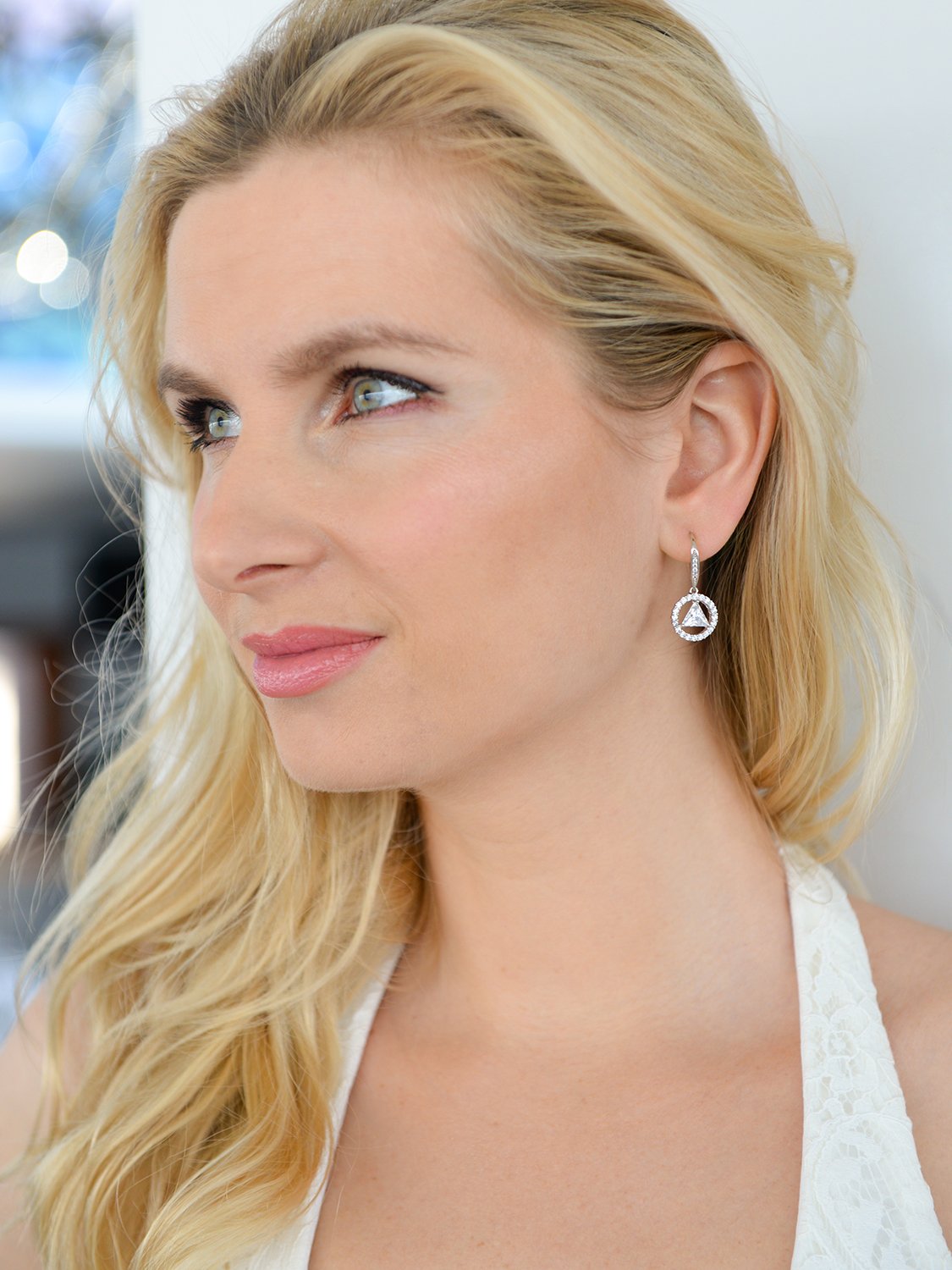 Mariell AA Recovery Earrings - Unity Symbol Cubic Zirconia Dangles - Jewelry Gift for Sober Women