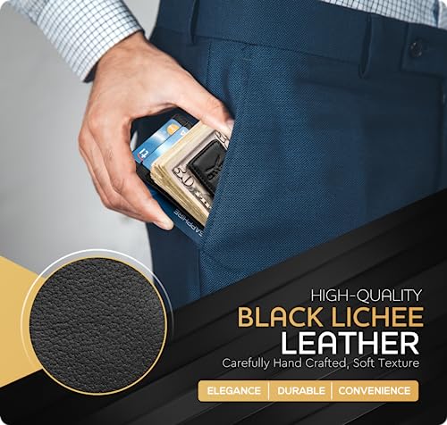 Money Clip Leather Wallet For Men Slim Front Pocket RFID Blocking with Super Strong Magnetic