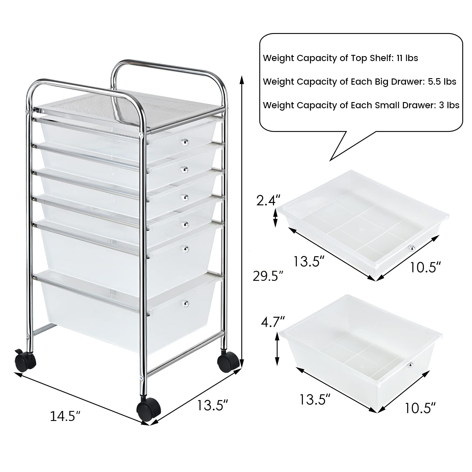 SILKYDRY 6-Drawer Rolling Storage Cart, Multipurpose Utility Drawers Cart with Wheels, Removable Drawers for Craft Scrapbook Tool Paper, Art Organizers and Storage for Home Office School (Clear)