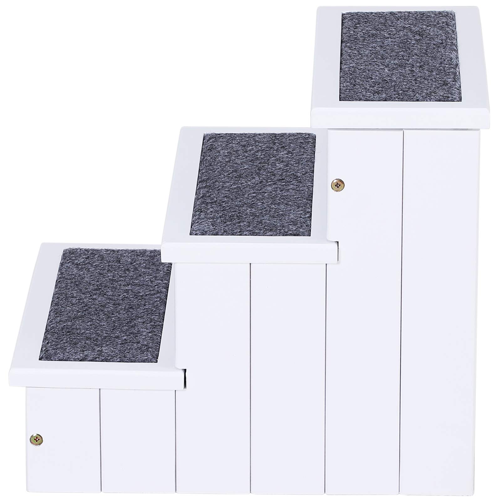 PawHut 3 Step Wooden Carpeted Non Slip Pet Stairs Ramp for Cats and Small Dogs - White