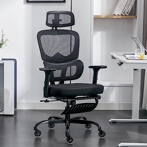 NOKAXUS Big and Tall Ergonomic Office Chair with Adjustable Footrest Armrest Headrest,Breathable Mesh Desk Chair