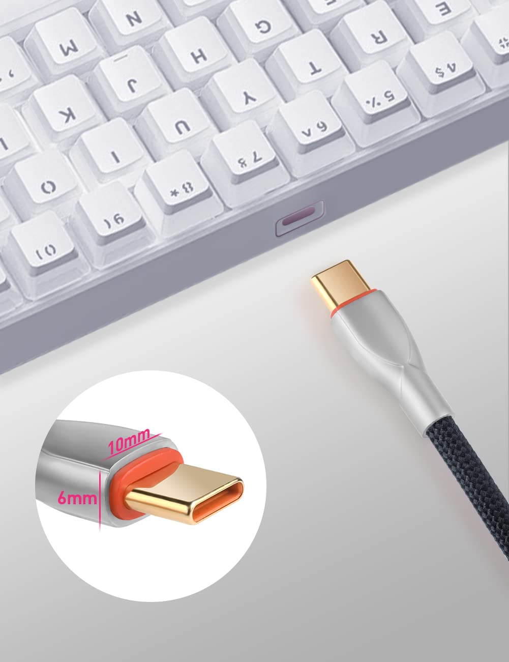 XIAWAO Coiled Keyboard Cable for Gaming Keyboard, Coiled USB C Keyboard Cord, Mechanical Keyboard Wire (Elegant Black)