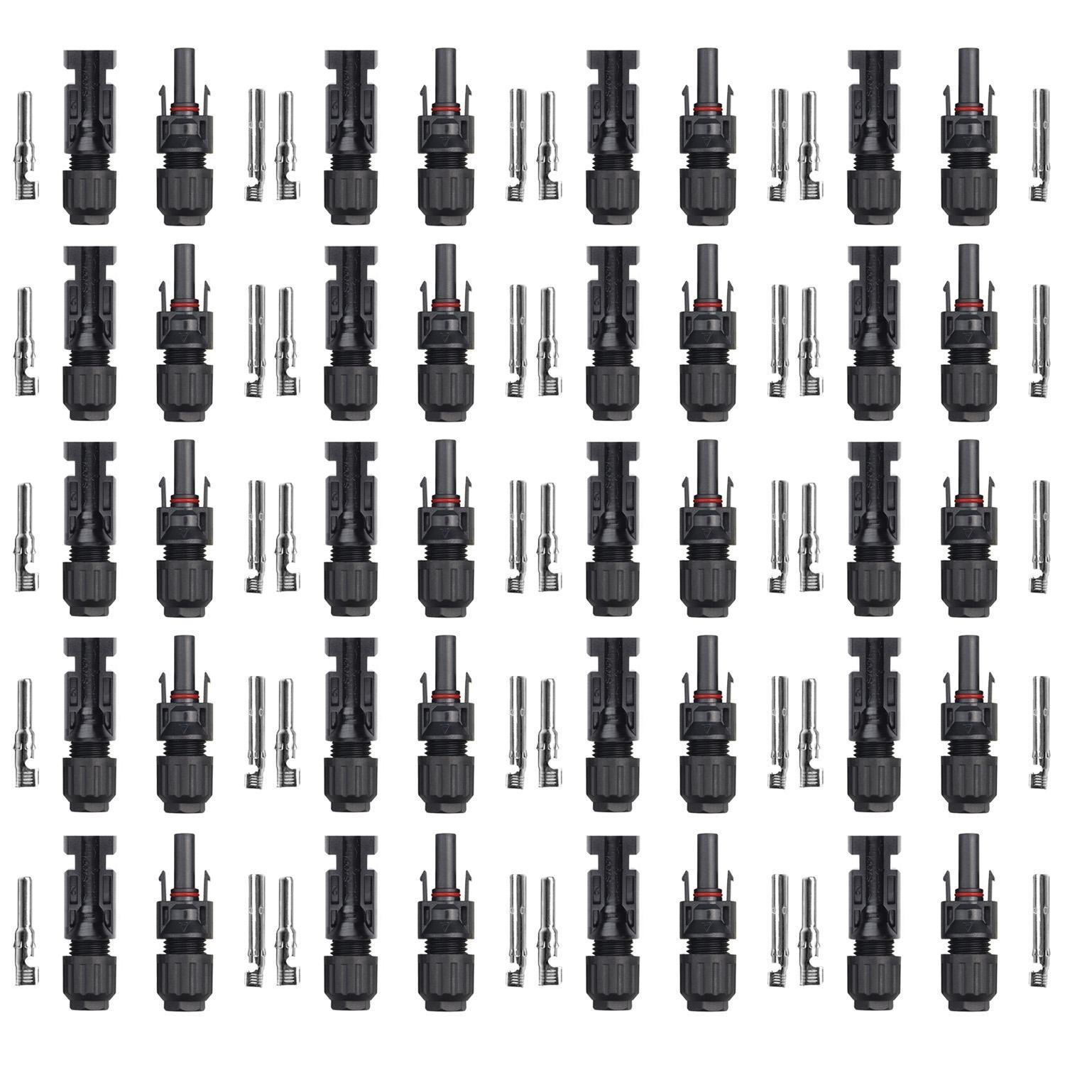 Sun YOBA 20 Pairs Cable Connectors Male/Female Safety Seal Ring Waterproof Solar Panel Cable Connectors Black