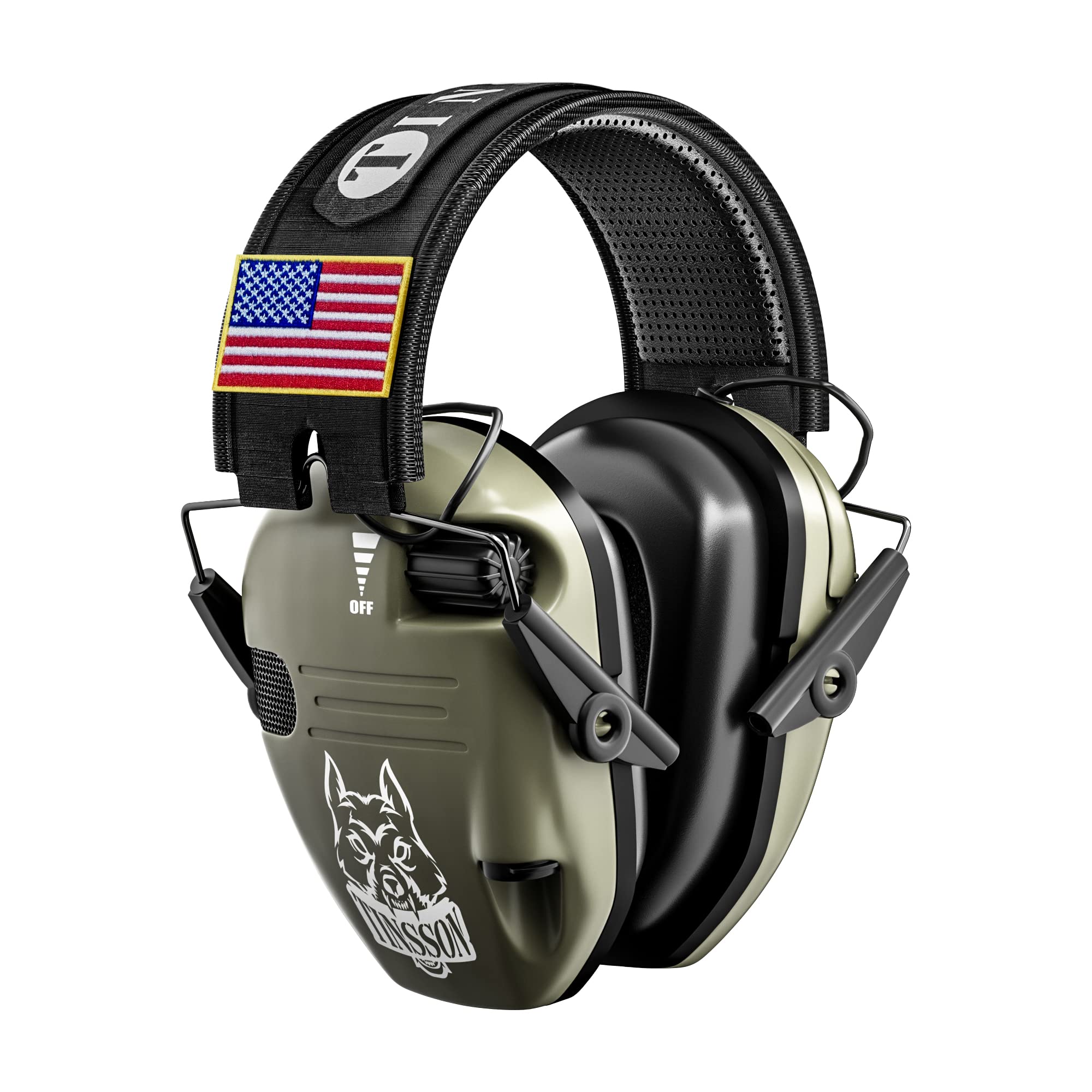 TINSSON NRR 23dB Shooting Ear Protection with US Flag Electronic Earmuffs for Hunting Noise Reduction Headphones Oliver