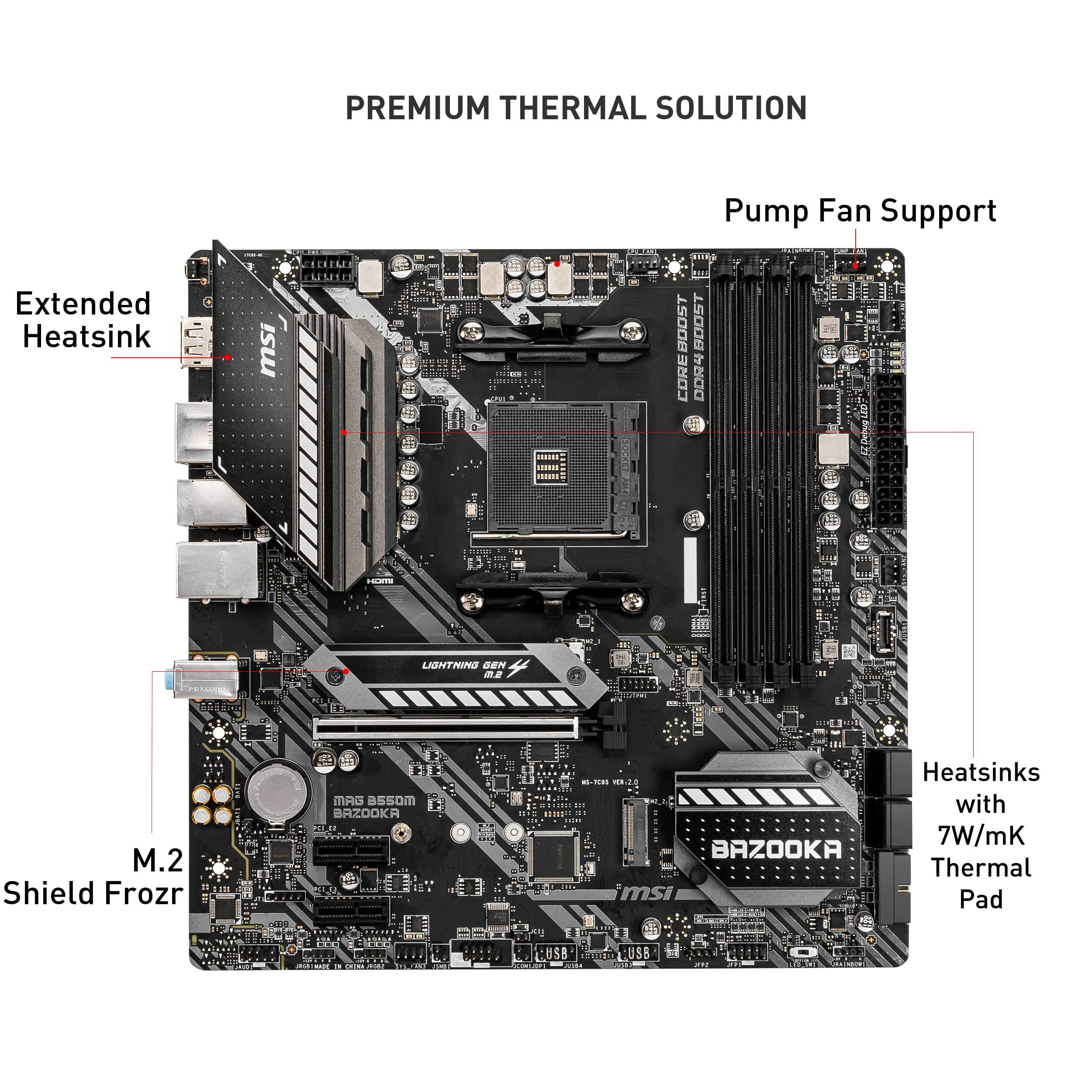 MSI MAG B550M Bazooka Gaming Motherboard (AMD AM4, DDR4, PCIe 4.0, SATA 6Gb/s, M.2, USB 3.2 Gen 1, HDMI/DP, Micro-ATX)