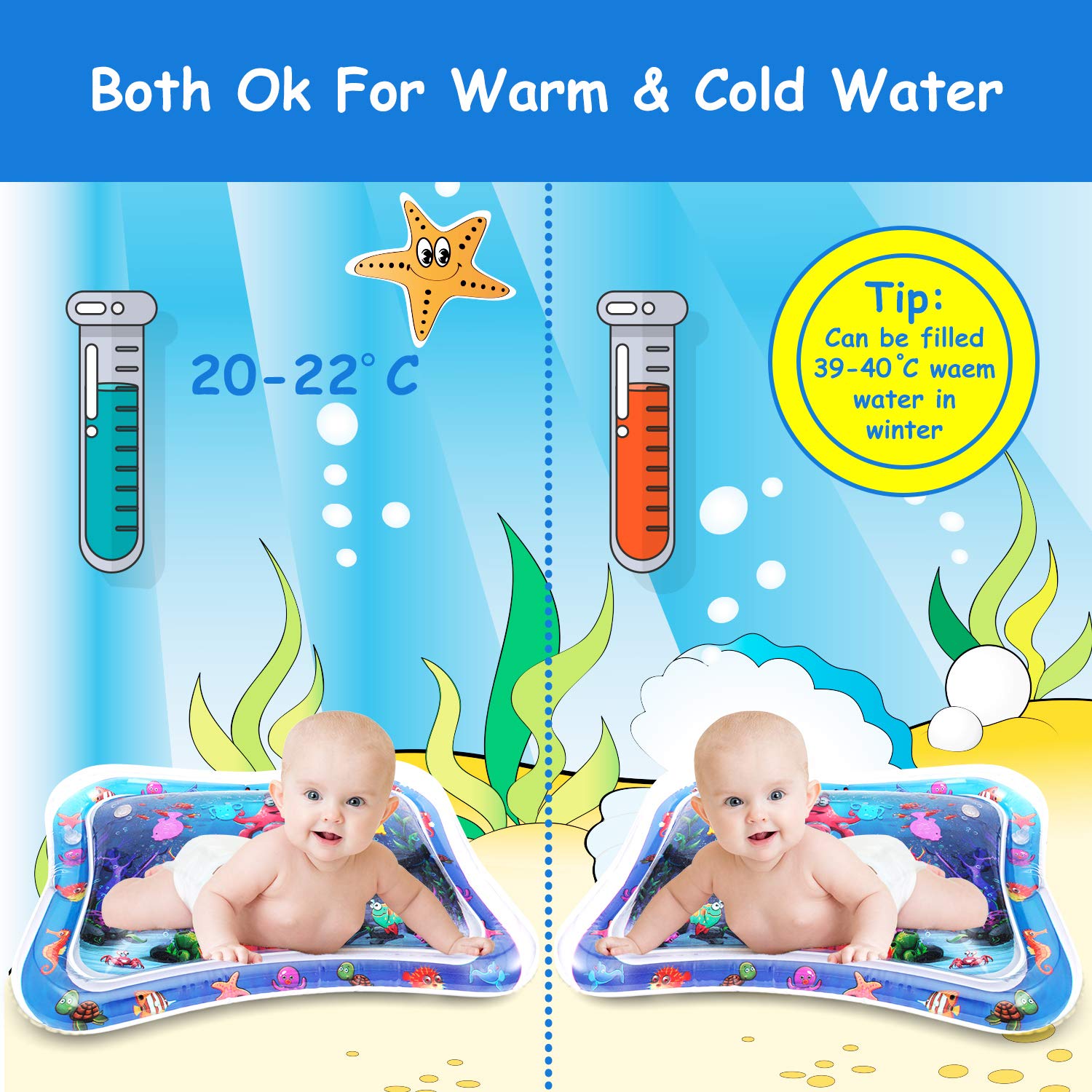 NASHRIO Tummy Time Baby Water Play Mat Toys for 3 6 9 Months, The Perfect Fun Toy for Infant Early Development Activity Centers