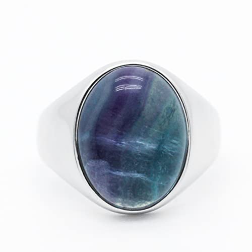 SRLIWHITE Fluorite Ring for Men 925 Silver Oval Natural Gemstone Simple Turkish Handmade Jewelry Women Male Turkish Ring (Ring Size : 9)