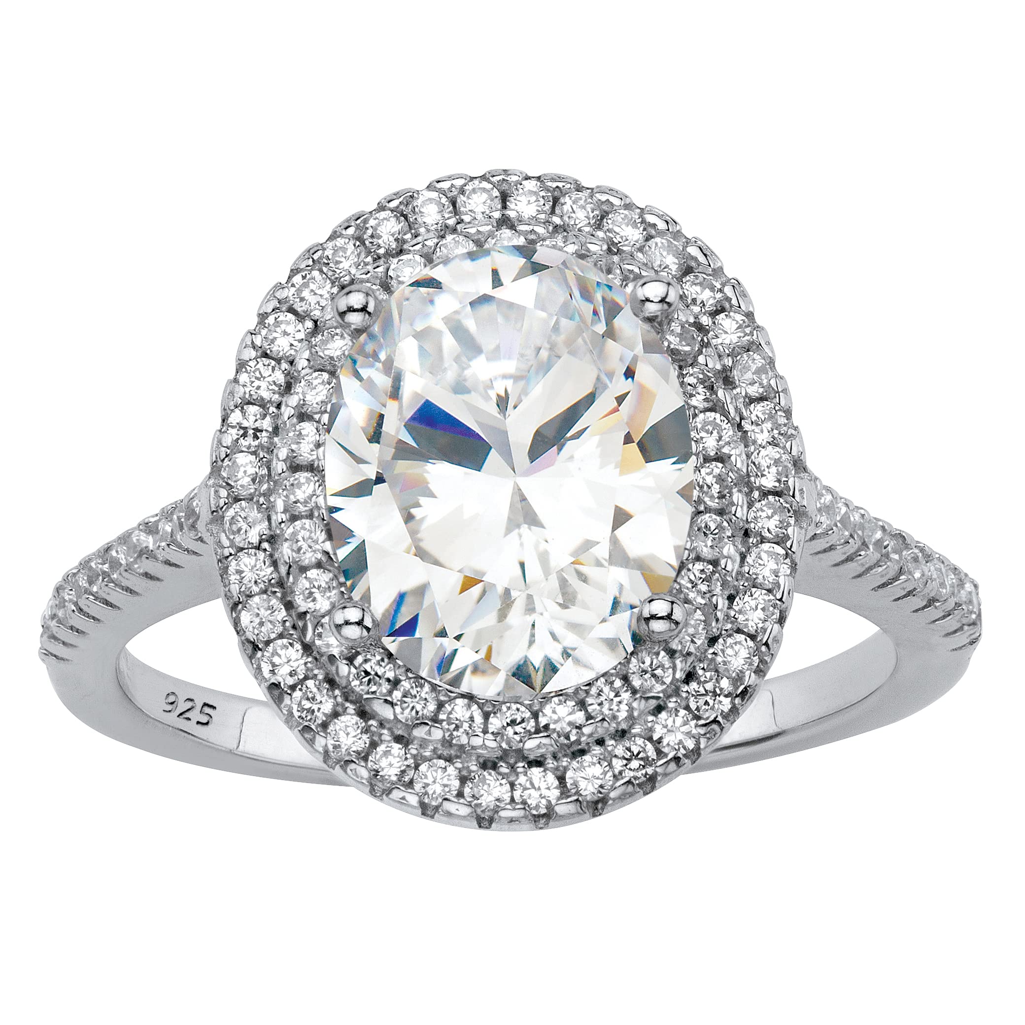 PalmBeach Platinum-plated Sterling Silver Oval Cut Cubic Zirconia Double Halo Engagement Ring Sizes 6-10 Size 8