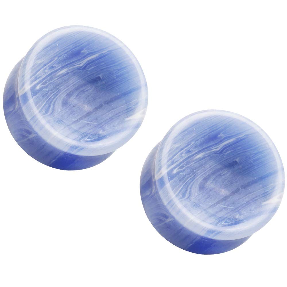 Pierced Owl Blue Lace Agate Concave Stone Double Flared Saddle Plug Gauges, Sold as a Pair (16mm (5/8"))