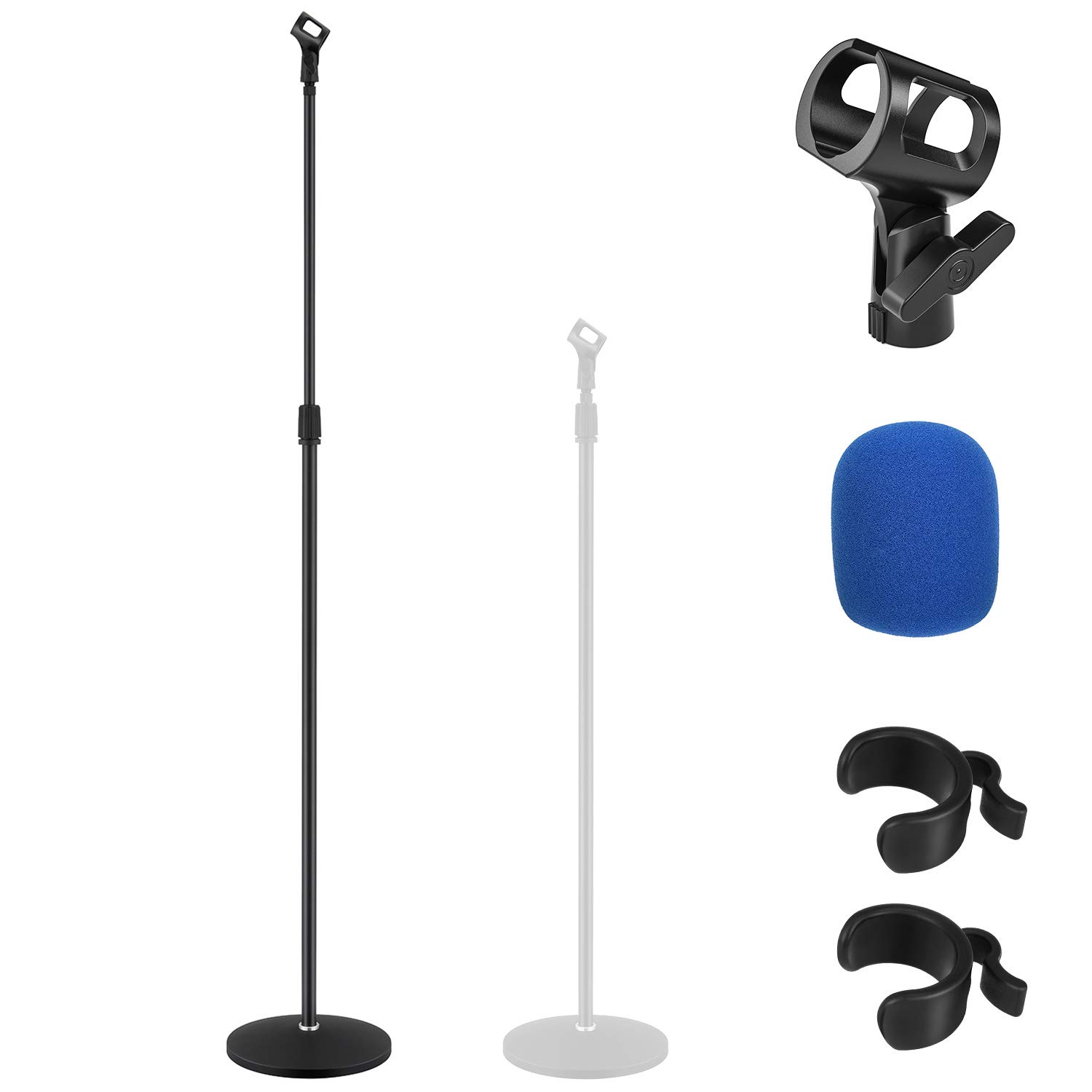 Moukey Microphone Stand, Universal Mic Stand with Heavy Duty Metallic Round Base, Height Adjustable (39.9'' to 70'') Floor Mic Stand with Mic Holder for Singing, Karaoke, Speech, Stage