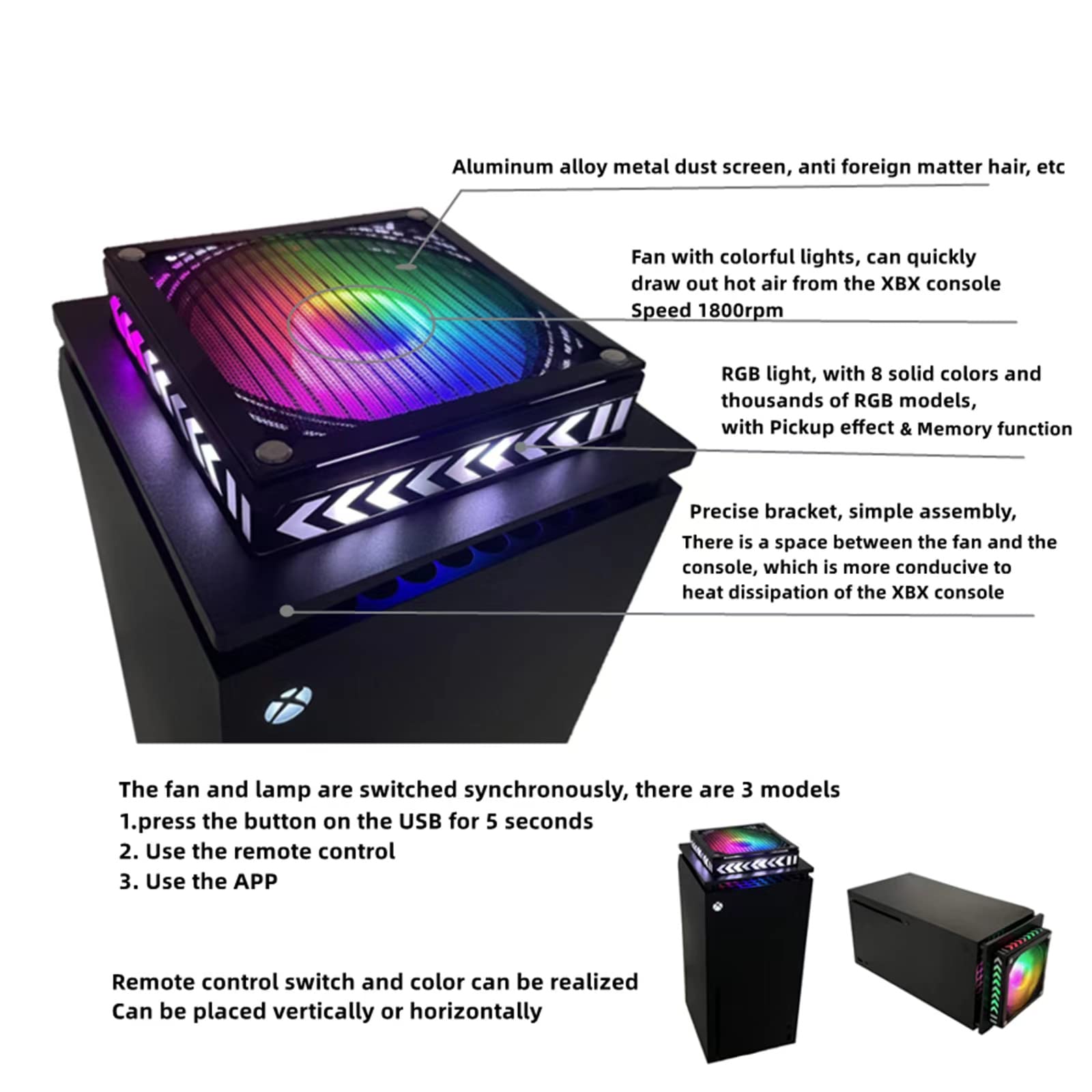 Xbox Series X LED Fan, Cooling Fan for Xbox Series X with LED RGB Light, USB Powered and Remote Control or App Control, Various Colorful LED Lights, Low Noise, Xbox Series X Accessories