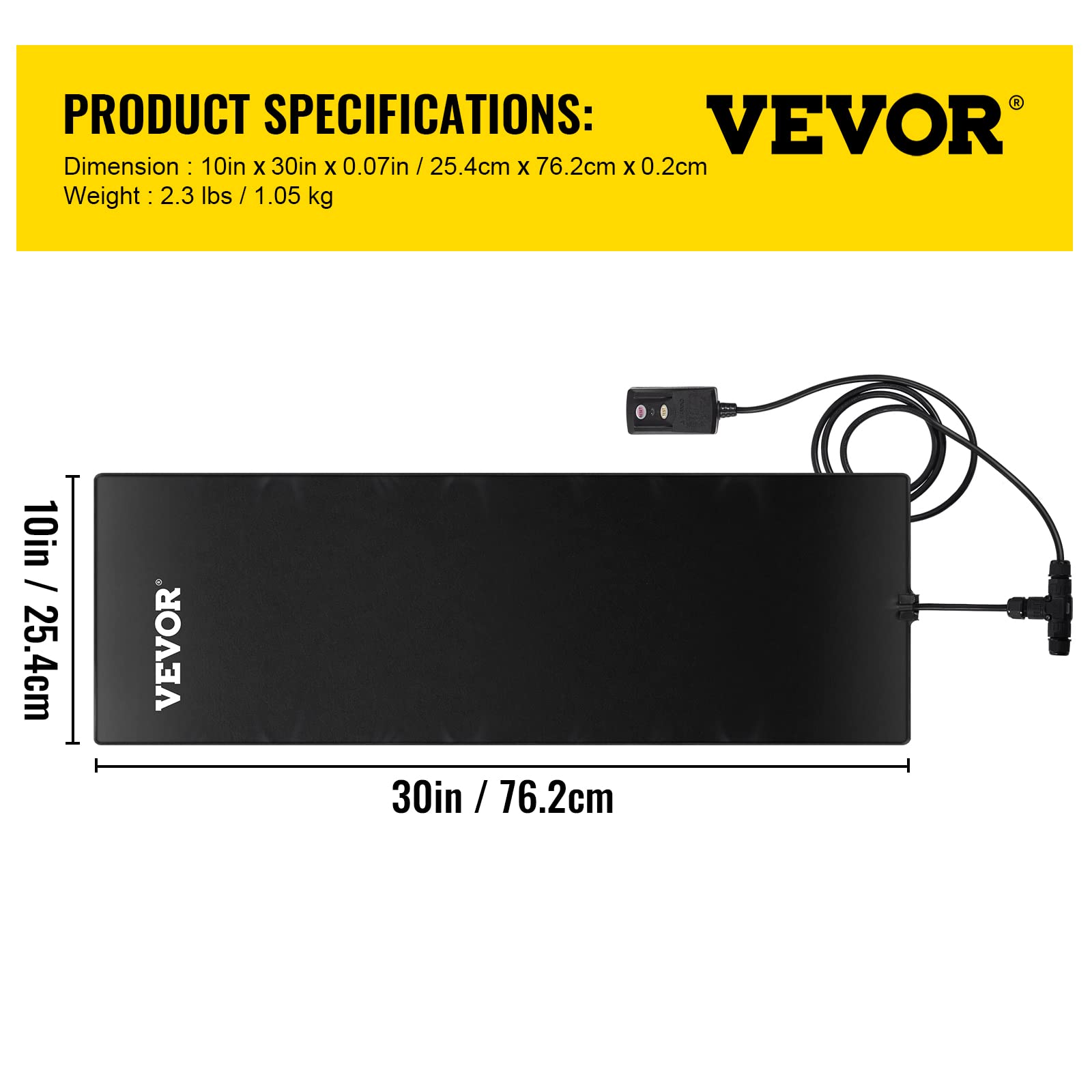 VEVOR 30 0in, 10in x 30in 120V Walkway, PVC Heated Ice Power Cord, Ideal Winter Outdoor Slip-Proof Snow Mat, 2'' per Hour Melting Speed, Black