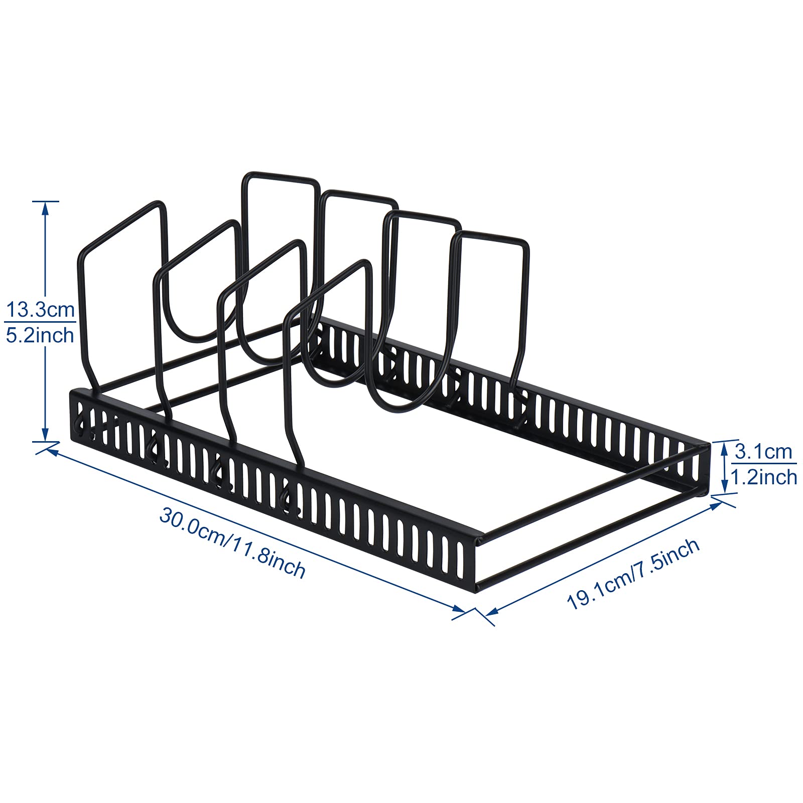 Toplife Adjustable 10+ Pans Organizer Rack + 7+ Lids Organizer Rack + 10+ Bakeware Organizer Rack for Kitchen Cabinet and Counter, Black