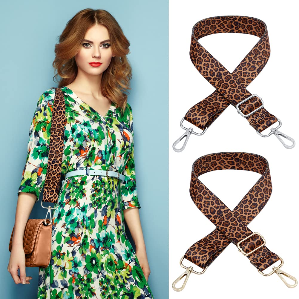 Zcargel Leopard Print Bag Straps, 3.8Cm Leopard Print Cross Straps Adjustable Length 80-140Cm Leopard Print Strap for Crossbody Canvas Bag Purse Handbag Guitar