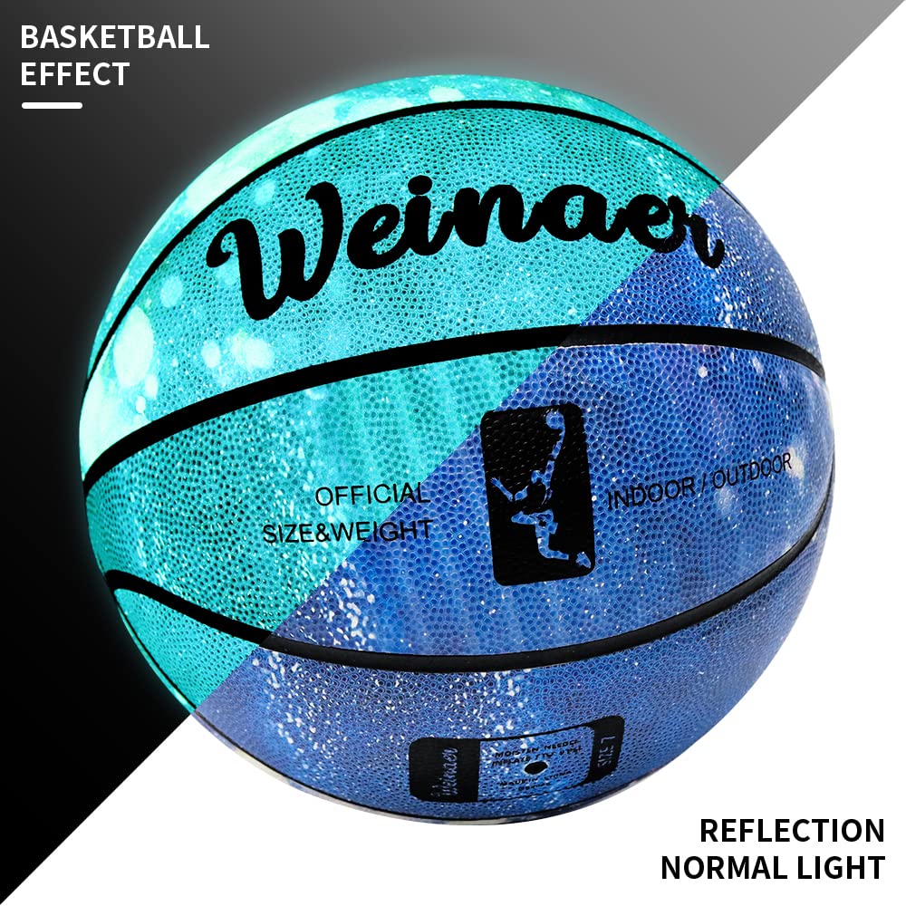 Touch Fish Glow in The Dark Basketball,Light up Starry Sky Luminous Leather Basketball, Aldult Indoor-Outdoor Night Basketbal