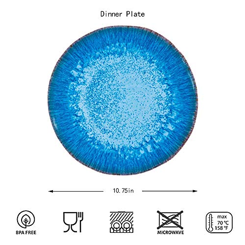 Topmela Melamine Dinner Plate Plastic Bread Butter Plates Set of 6 Pcs 11 inch Lightweight Shatter Proof Chip Resistant Dishwasher Safe Not Microware Not Oven(Light Blue)