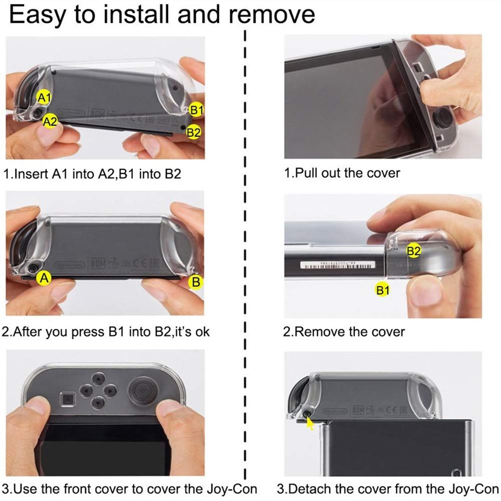 Pakesi Case for Nintendo Switch, Compatible with Nintendo Switch Case and Tempered Glass Screen Protector (360 Degree Full Enclosure Protection)-Clear