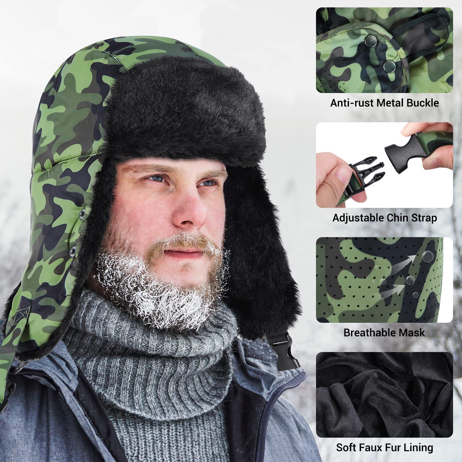 Sportneer Hat for Men Winter Hat with Ear Flaps for Mens Women Camo