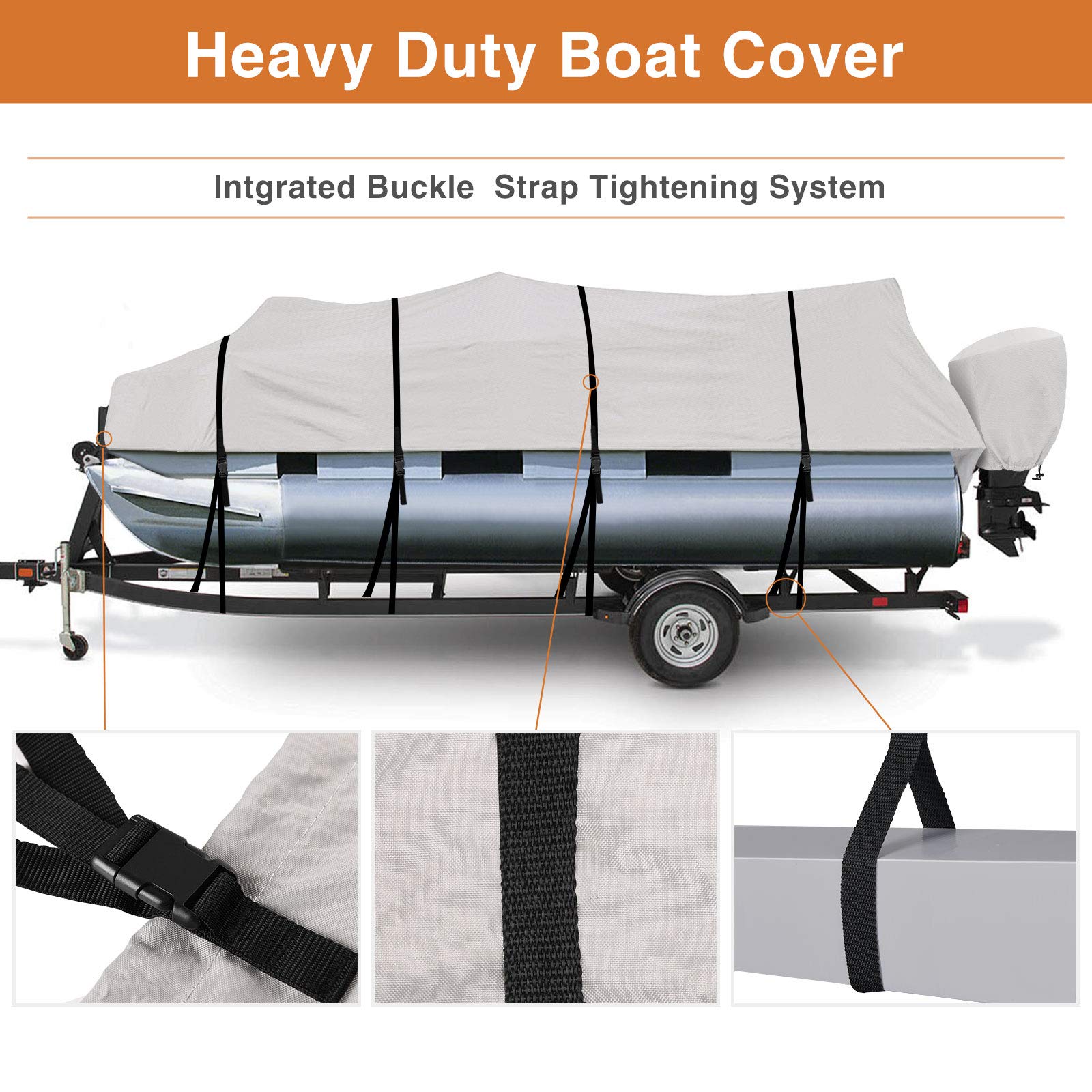 RVMasking 800D Waterproof Trailerable Pontoon Boat Cover with Motor Cover Marine Grade Pontoon Cover with 12 Adjustable tie Down Strap for Length: 17’-20’, Beam Width up to 102”