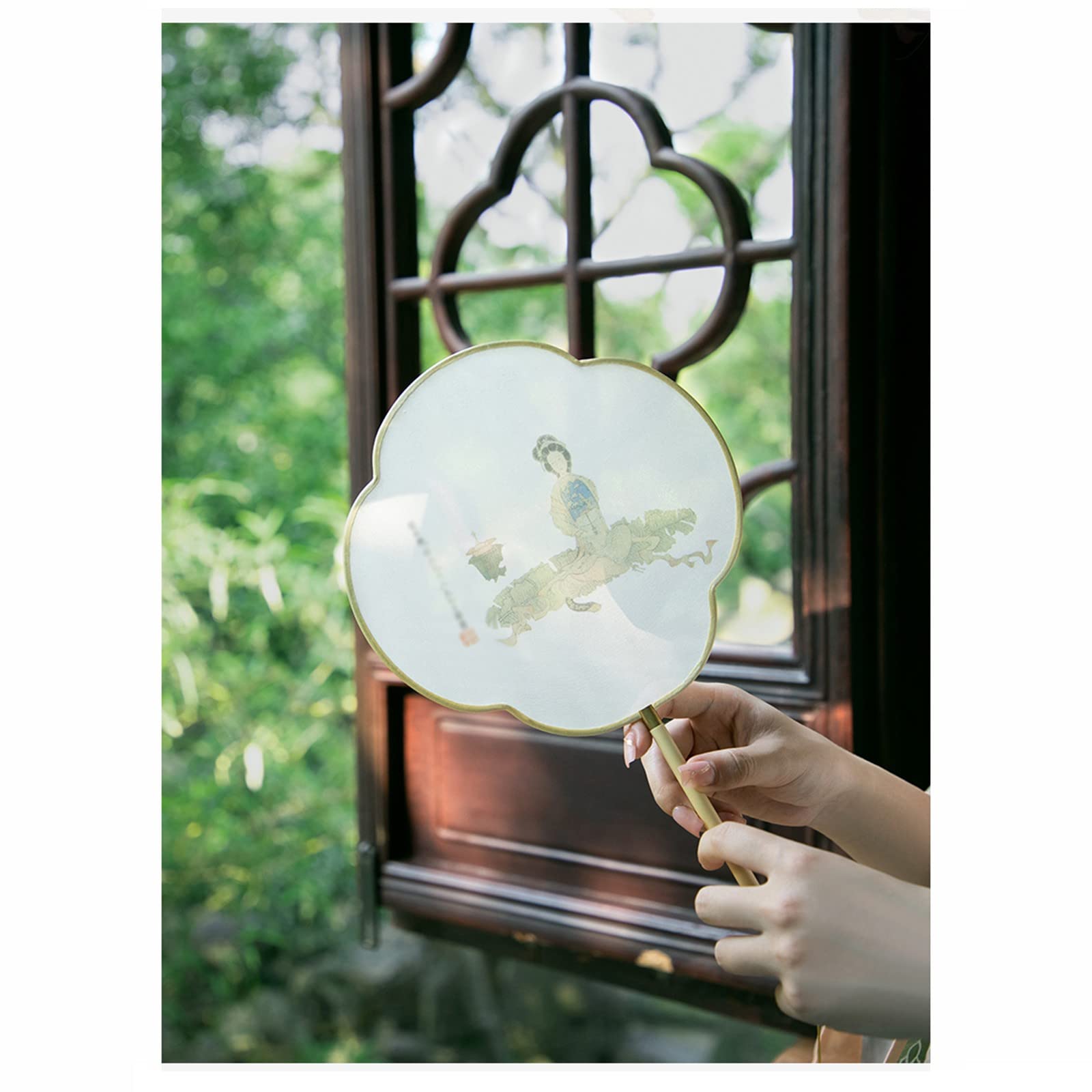 XELDEC Ancient style group fan Chinese style classical silk Hanfu fan dance fan translucent long handle fan