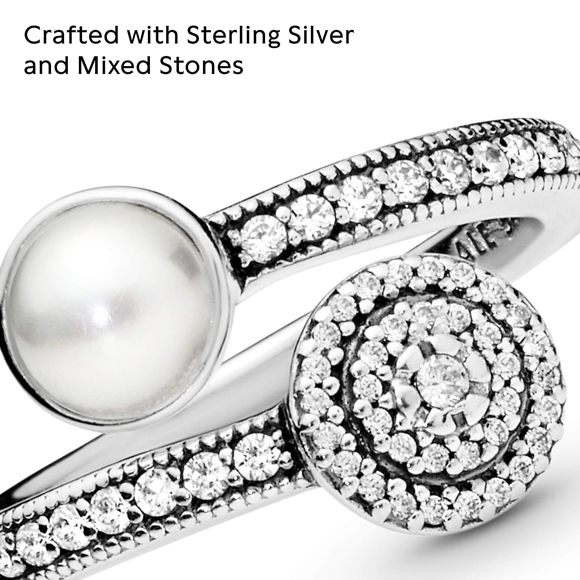 Pandora Jewelry Pave White Crystal Pearl and Cubic Zirconia Ring in Sterling Silver, Size 8.5