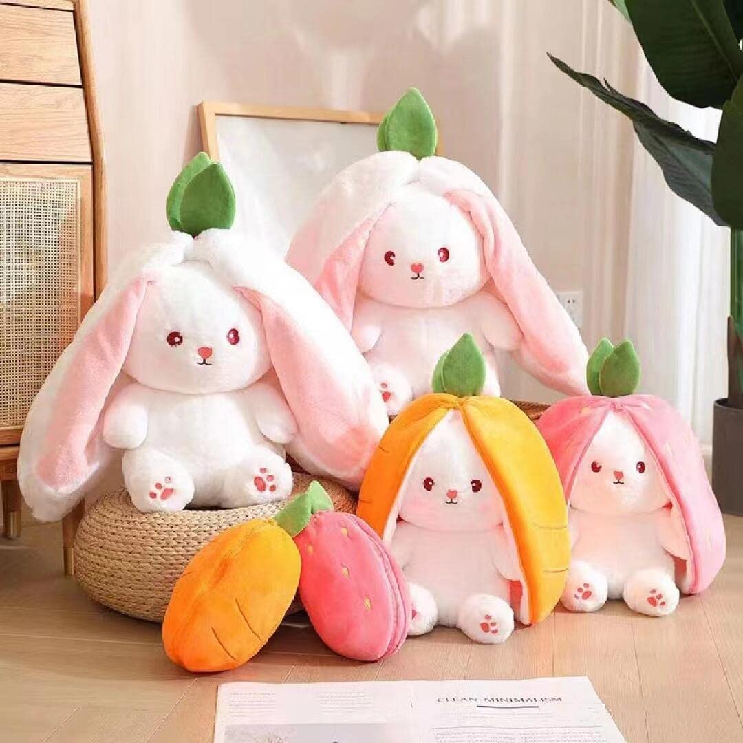 Xeletu Easter Stuffed Cute Bunny,Easter Stuffed Cute Bunny Plush Pillow Toys,Reversible Floppy Ear Bunny Plushie Bunny Plush Pillow,Carrot Strawberry Bunny Pillow Plush Toy (Strawberry, 7.1in)